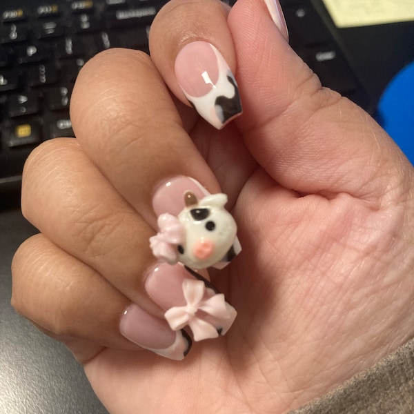 Cow Nails I Pink Cow Nails I Short Nails I Long Nails I Cow Pattern ...
