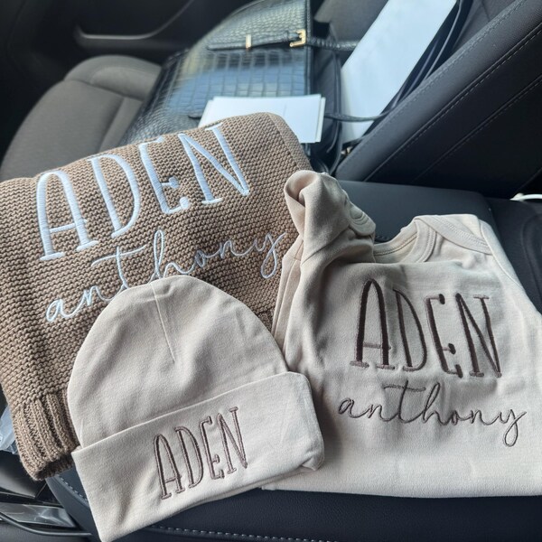 Baby Blanket Set, Embroidered Name, Stroller Blanket, Newborn Baby Gift ...