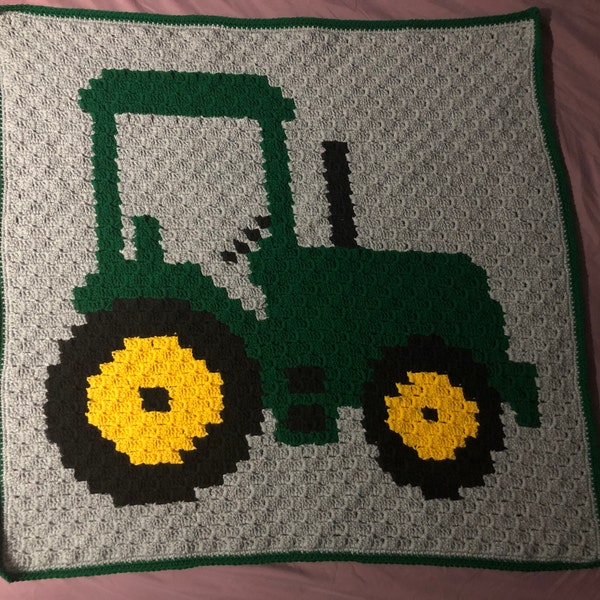 CROCHET BABY BLANKET Pattern: Tractor Baby Blanket, C2C Tractor Pattern ...