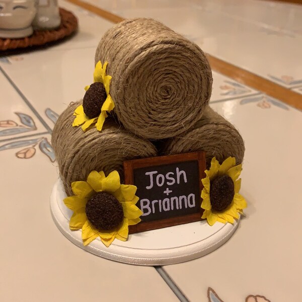 Sunflower Hay Bale Country Wedding Cake Topper, Farm Barn Wedding ...