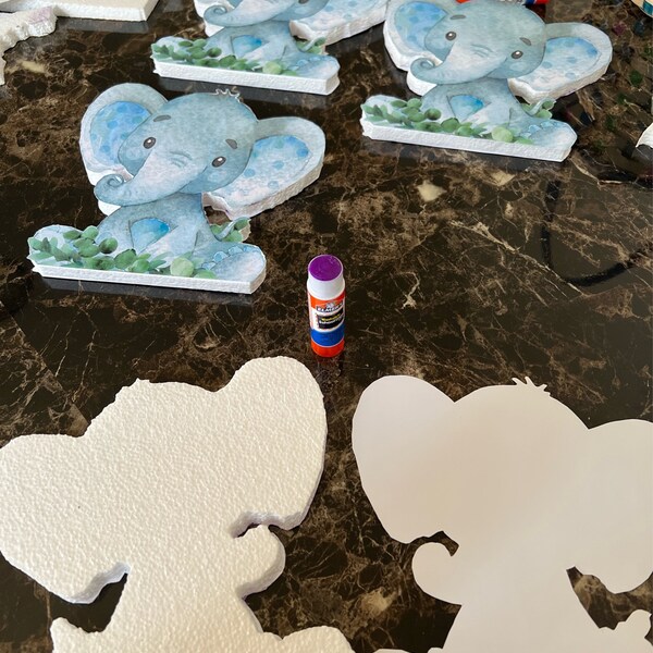 Elephant Topper 4 Sizes Safari Blue Cut Out Greenery Printable Birthday ...