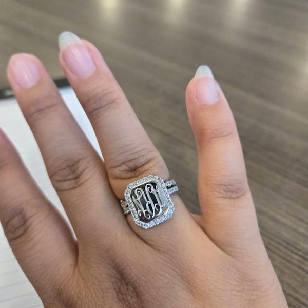 Sterling Silver Monogram Stackable Ring, Sterling Silver Stackable Rings, Sterling Silver Mahy ...