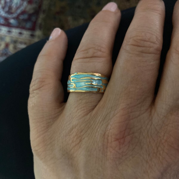 Ocean Ring. 18k Gold Plated Sterling Silver. Enamel in Shades of ...