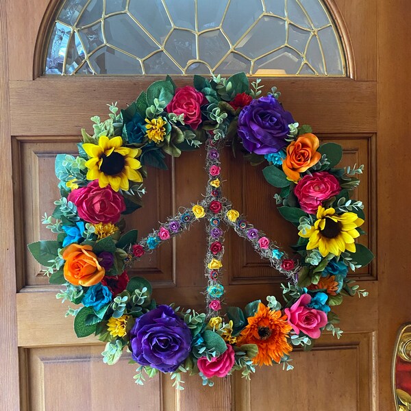 18" Bright Peace Sign Wreath - Etsy