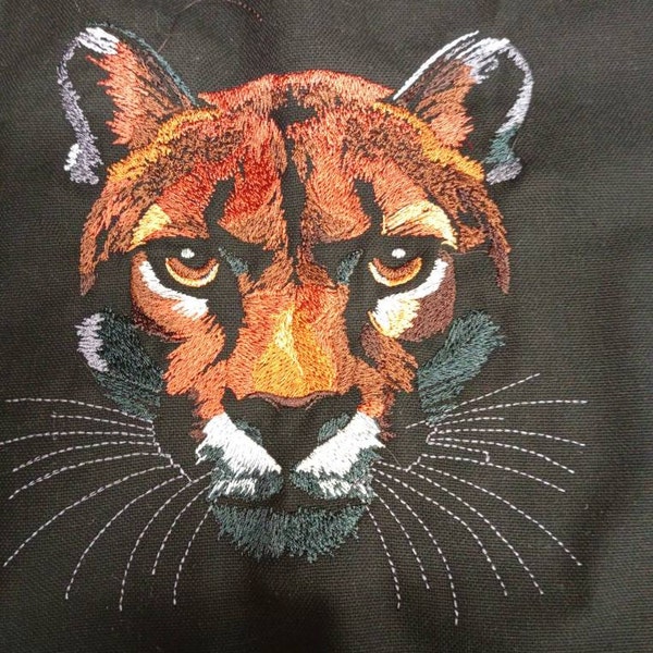 Cougar Face Embroidery Design, Realistic Puma Head PES File, Wild ...