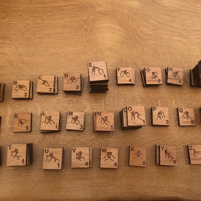 Alder Wood ASL Sign Language Scrabble Tiles - Etsy