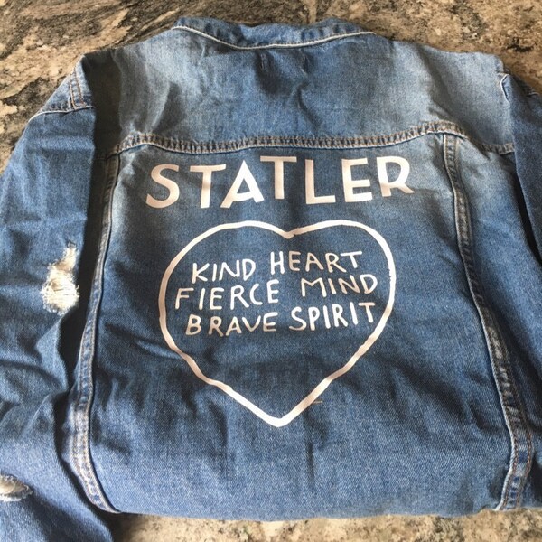 CUSTOM TEXT Long Oversized Denim Jacket Mid-wash Vintage Inspired and ...