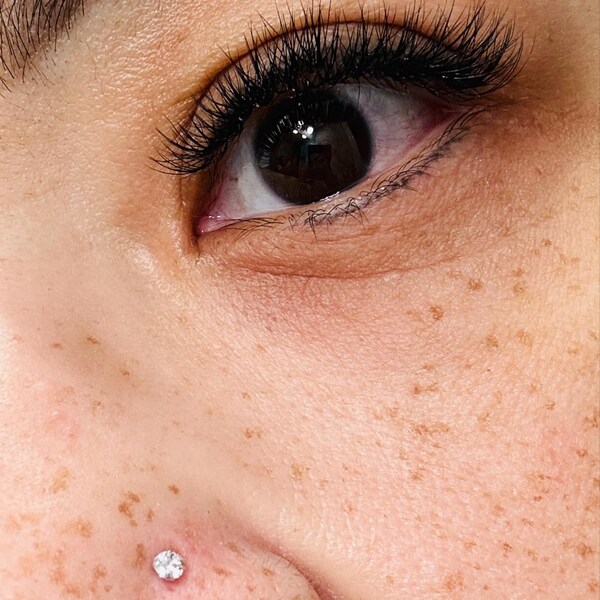 14K Solid White Gold or Yellow Gold Nose Bone, Nose Ring Clear CZ ...