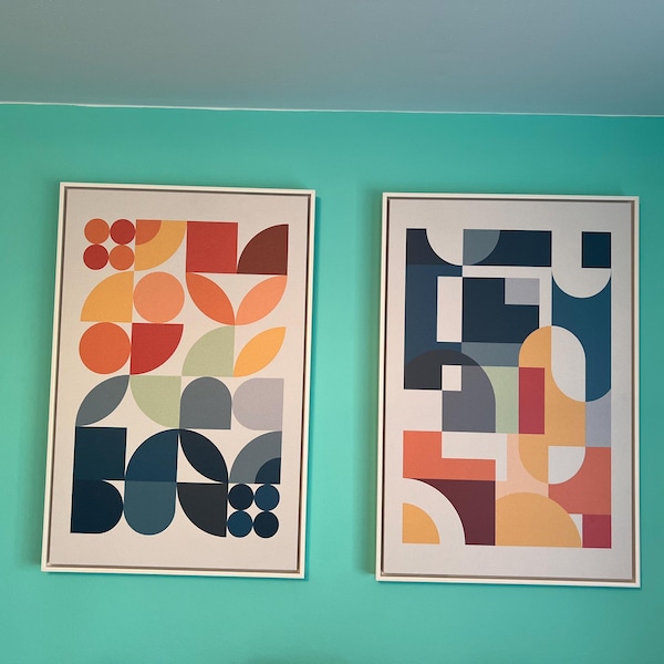 Framed Canvas Wall Art Set of 2 Colorful Geometric Color Blocks ...