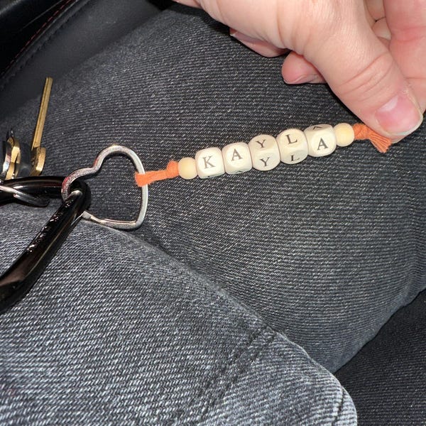 Name Tag Keychain, Wooden Bead Name, Personalized Gift, End of School ...