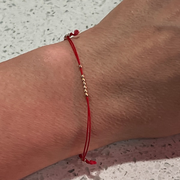 Good Luck Dainty Red Cord Bracelet, Positive Energy, 14k Gold Beads Red ...