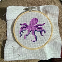 Octopus Cross Stitch Kit With Hoop - Counted Cross Stitch Kit for ...