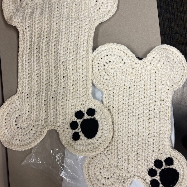 Ivory Beige Dog Mat With Paw Print, Personalized Dog Bone Food Water ...