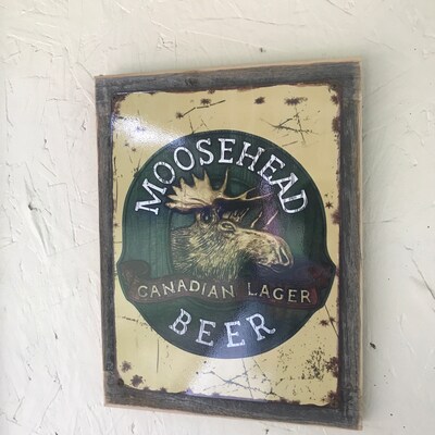 Moosehead Beer Metal Sign Barn Wood Frame Bar Decor Man Babe Cave - Etsy