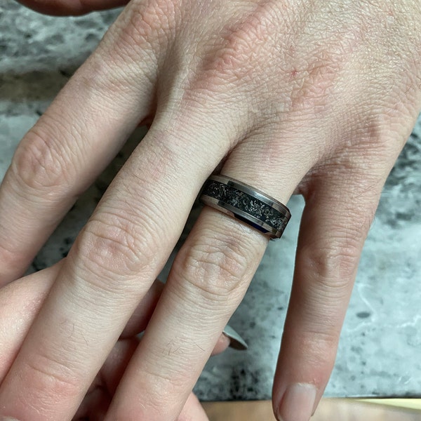 Stealth Ring, Obsidian and Black Marble Glowstone Ring, Men's Band ...