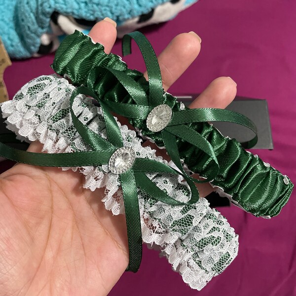 Dark Green Emerald Wedding Garter, Lace Bridal Garter Set, Green Garter ...