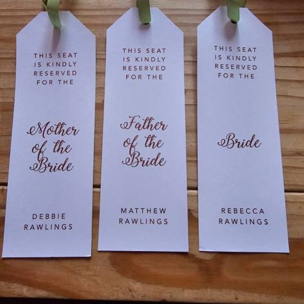 Foiled Personalised Wedding Seat Reservation Tag - Etsy UK