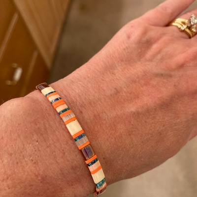 Norah Tila Stack Bracelets BOHO Glass Tile Stretchy Bracelet Trendy ...