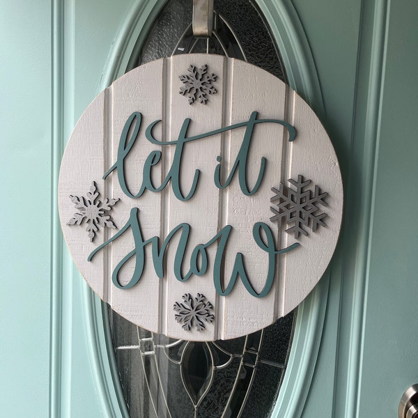 Let It Snow Door Sign, Snowflake Door Hanger, Modern Rustic Christmas ...