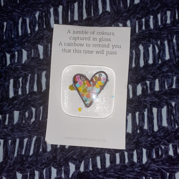 Glass Pocket Token Jumble of Colour - Fused Glass Heart Token Handmade ...