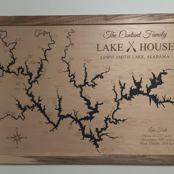 Smith Lake, AL; Custom Lake House Decor, Lake Map, Sign, Personalized ...