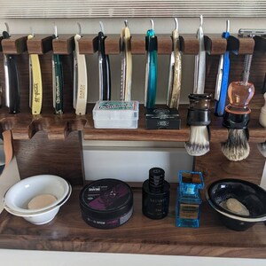 The Ultimate Wood Shaving 12 Razor and 6 Brush Double Decker Stand 16 ...