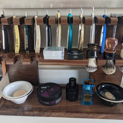 Safety Razor and Shaving Brush Stand Double Decker Wooden, Room for ...