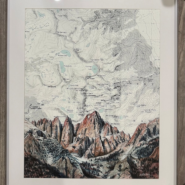 Mt. Whitney Alpenglow Painting: Topography Map Art Print - Etsy