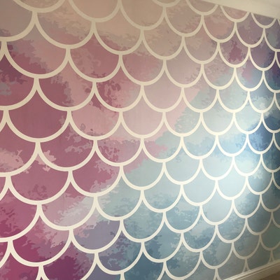 Mermaid Scale Wallpaper Mural, Mermaid Girls Bedroom Wall Art Decor ...