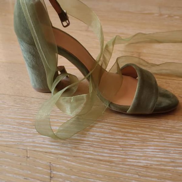 Sage Green Velvet Block Heels, Wedding Shoes for Bride, Bridal Shoes ...