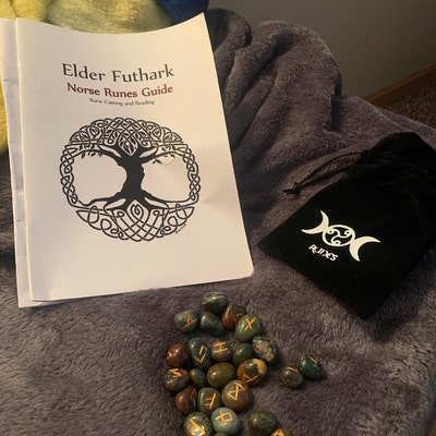 Rune Stones Gift Set Includes 21 Page Guide Book and Free Satin Lined ...