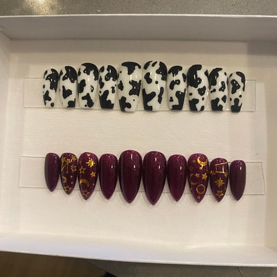 BESSIE Cow Print Press on Nails Animal Print Nails Handpainted Press on ...