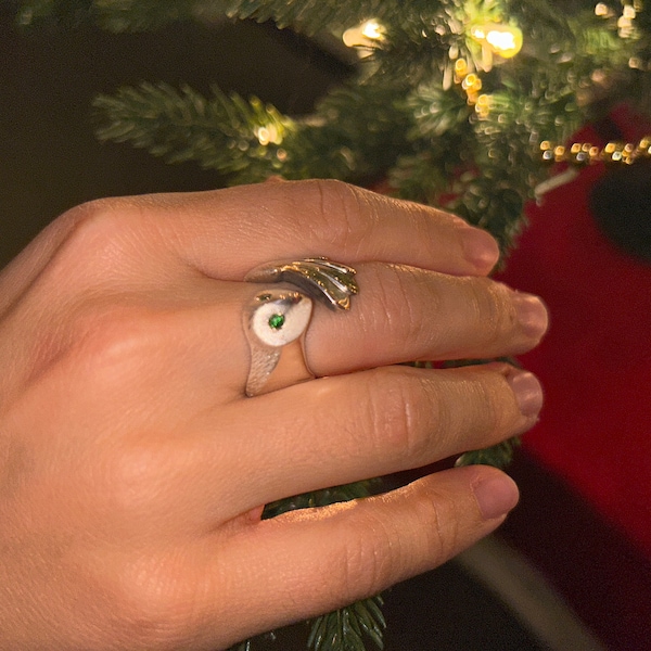Owl Ring . Colored Stone Eyes - Etsy
