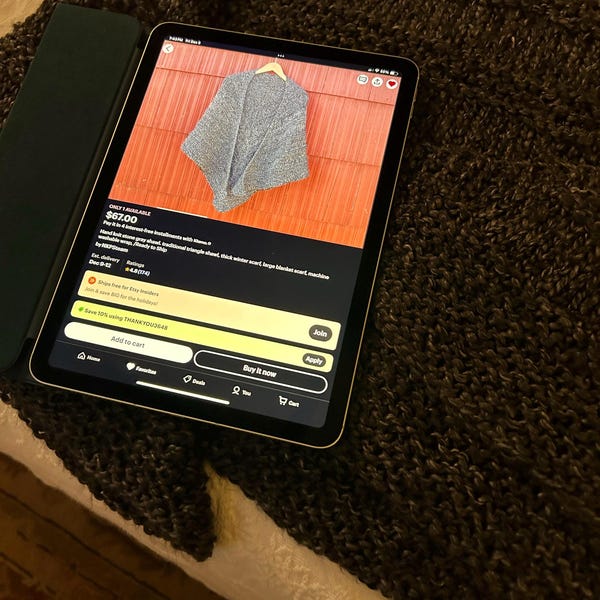 Blue Handknit Shawl, Knitted Triangle Shaped Wrap, Hand Knit Machine ...