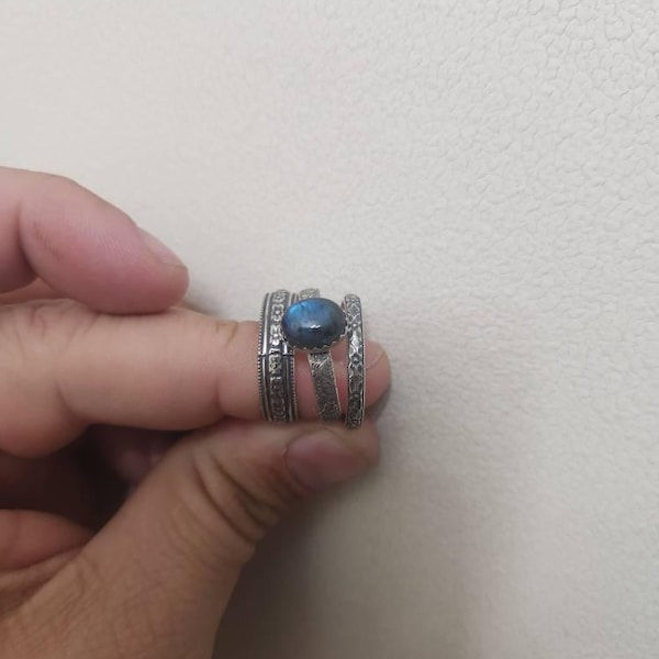 Labradorite Ring Stacking Ring Set Sterling Silver Labradorite Ring ...
