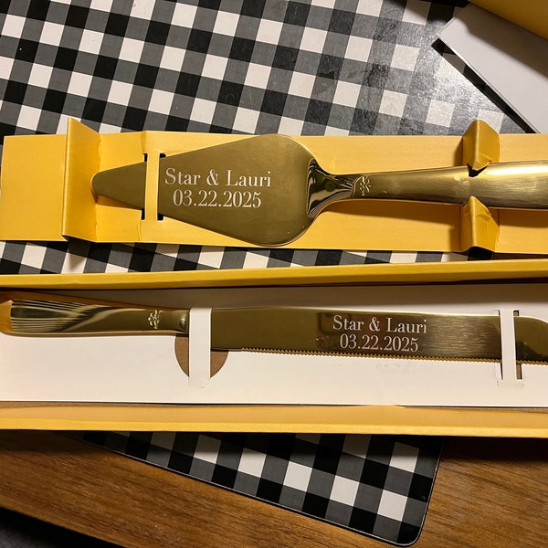 Personalized Wedding CAKE CUTTING SET Gold Silver Cutter Server Knife ...