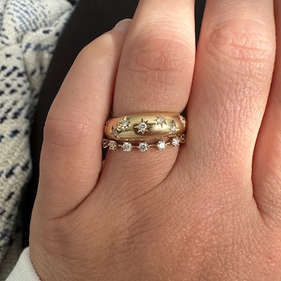 Diamond Starburst Ring / 14k Solid Gold Star Setting Diamond Ring ...