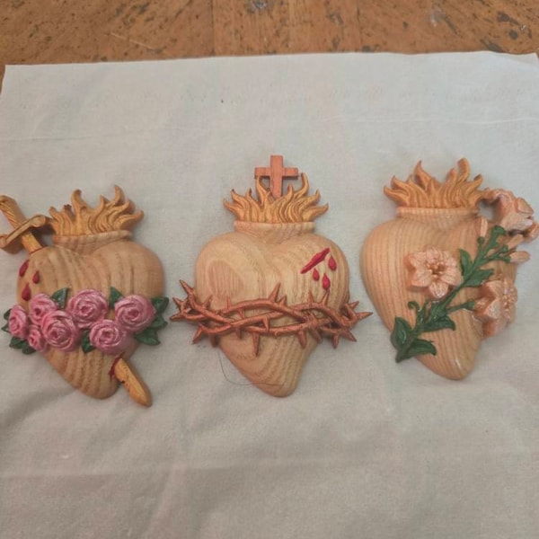 Wooden Three Sacred Hearts of the Holy Family 4 Colors Wall Hanging Art ...
