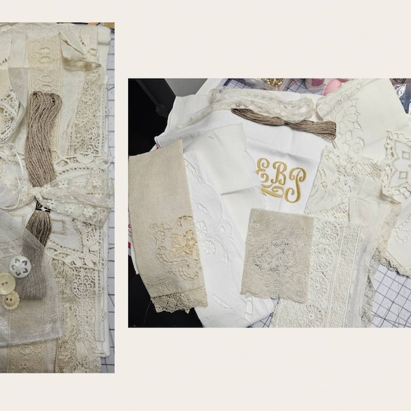 Old Linens and Lace Slow Stitching Bundle Lovely Vintage Table Linens ...