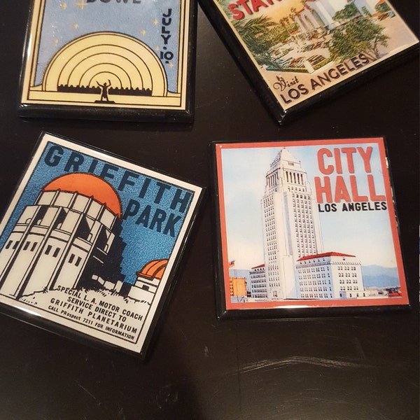 Los Angeles Coasters, California Decor, Wood Drink Coaster Set, Retro ...