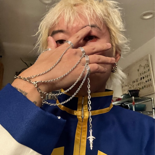 Handmade Anime Chain Bracelet and Five Finger Rings - Etsy