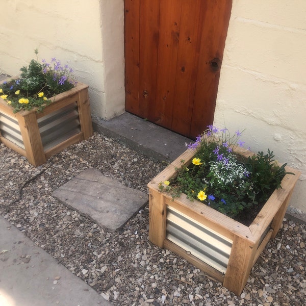 Cedar & Corrugated Metal Planter Box: Square Garden Planter - Etsy