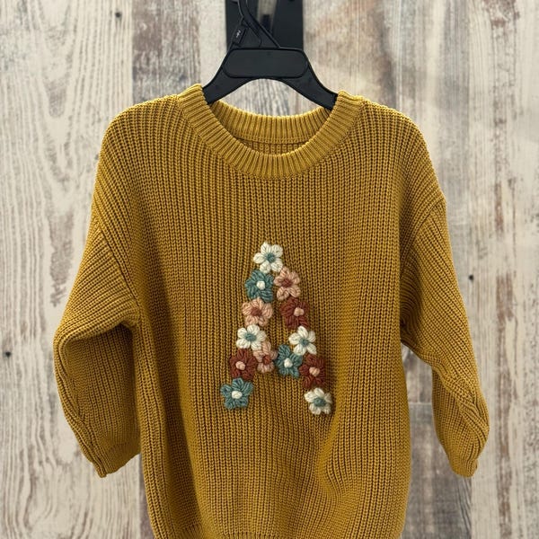 DIY Hand Embroidered Floral Initial Sweater Kit, Baby Sweater DIY Craft ...