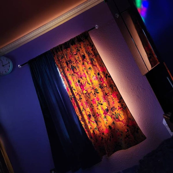 Vintagecotton Velvet Coral Orange Color Bird Print Luxury Curtain ...