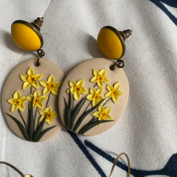 Handmade Polymer Clay Daffodil Earrings, Floral Jewelry - Etsy