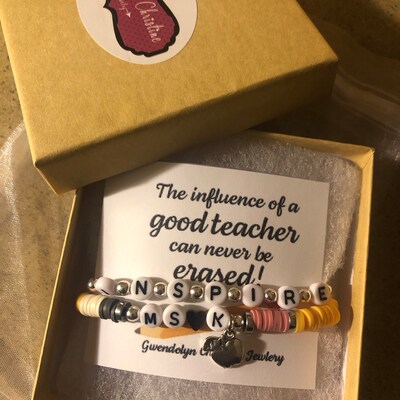Teach Bracelet Teacher Bracelets/teacher Gifts/ Pencil Bracelet/heishi ...