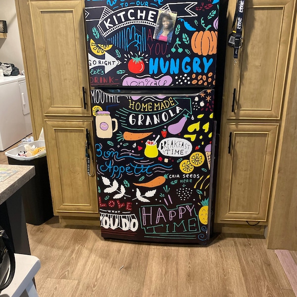 Fridge Wrap Foody, Refrigerator Wrap Vinyl, Black Fridge Decal French ...