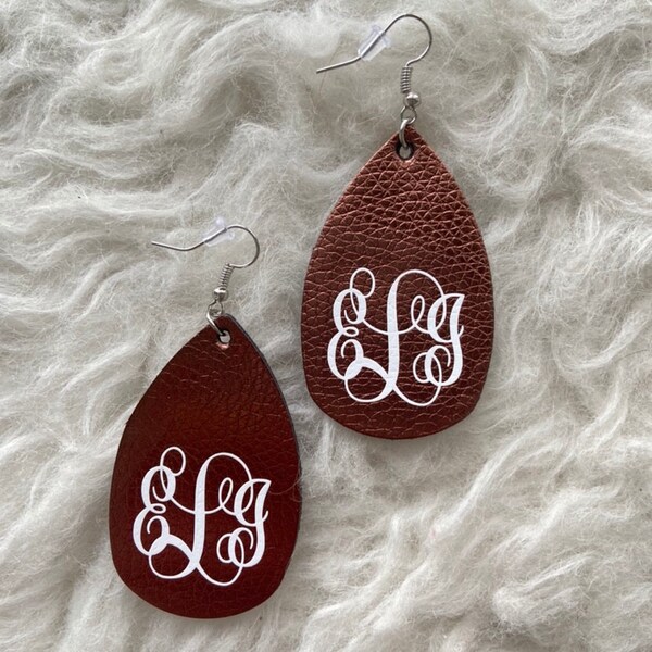 Faux Leather Monogrammed Earrings; Personalized With Your Monogram ...