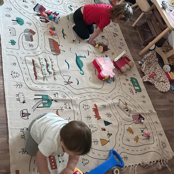 Organic Cotton Kids Play Rug: Montessori Road Map, Playroom Car Carpet ...