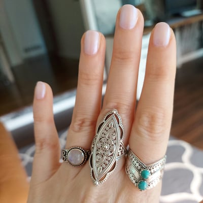 Two Stone Turquoise Ring, Thumb Ring, Chevron Ring, Boho Sterling ...